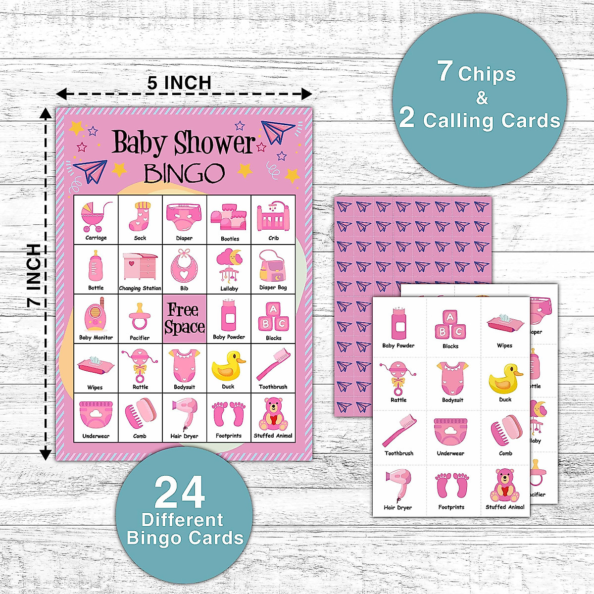 KFNER Baby Shower Bingo Game Cards - 24 Players Bingo Game Set Indoor Outdoor Activities - Baby Shower Party, Gender Reveal Party Favors Supplies -A06