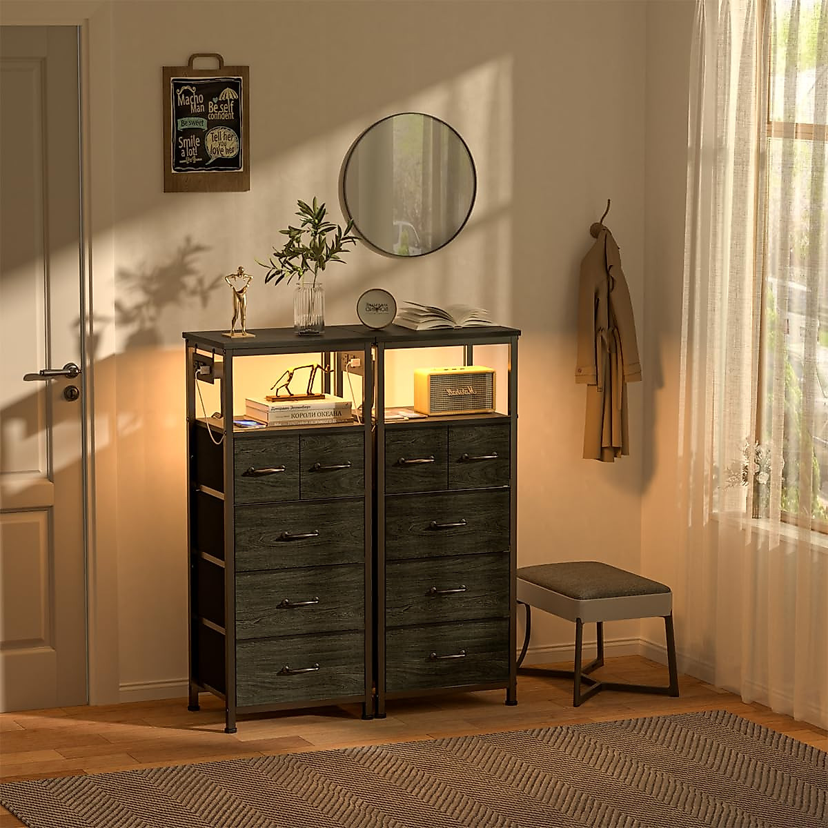 3 Drawer Dresser and LED Dresser with Charging Station