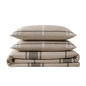 Truly Soft Everyday - King 3 Piece Duvet + Sham Set - Preston Plaid Flannel Collection - Khaki
