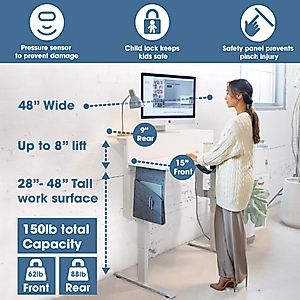 Roam & Remain Dual Lift Adjustable Height Standing Desk — Adjust Both Monitor and Desk Height, Dual Electric Motors 48 x 24 (White)