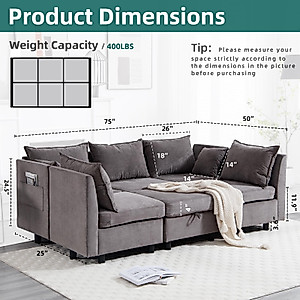 UNISHION Modular Sectional Sofa Convertible L U Shaped Sofa Couch with Storage, Comfy Cloud Sleeper Sectional Sofa Bed Set, Modern DIY Combination Couches for Living Room, Apartment(Grey)