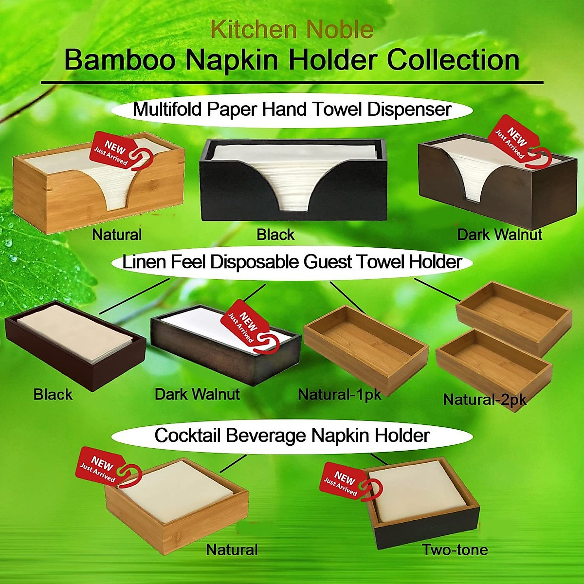 Kitchen Noble Bamboo Guest Towel Holder In Dark Walnut (9.75''x 5.50''x 2'') – Bathroom Napkin Tray – Organizer Box - For Desk, Bathroom, Dining Table, Kitchen Counter & Drawers (KN082522)