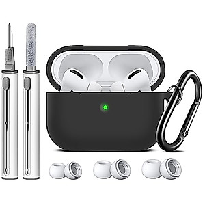 Linsaner for AirPods Pro Case Cover with Cleaning Pen and Replacement Eartips(S/M/L), Full Protective Silicone Skin Accessories for Women Men Girl with Apple AirPods Pro Case,Front LED Visible，Black