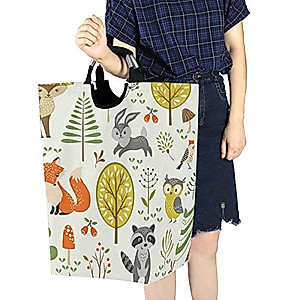 Laundry Hamper Bucket Cute Woodland Animals Trees Mushrooms Berries Collapses Laundry Basket Washing Bin for Home Organizer Nursery Storage Baby Hamper Kids Room