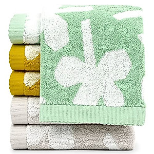 Hand Towel Fingertip Towels Set 12 x 21 Inches, 100% Cotton Small Hand Towels for Bathroom Kitchen Spa 3 Colors 6 Pack, Four Leaf Clover