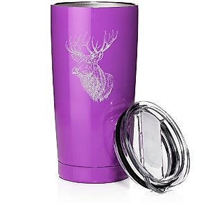 Smooth Body Tumbler Stainless Steel Vacuum Insulated Travel Mug Cup Gift Elk Head (Purple, 20 oz)