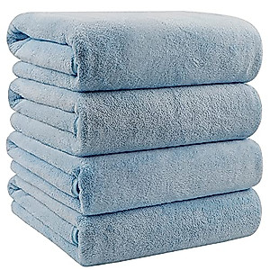 Orighty Bath Towels Set Pack of 4(27’’ x 54’’) - Soft Feel Bath Towel Sets, Highly Absorbent Microfiber Towels for Body, Quick Drying, Microfiber Bath Towels for Sport, Yoga, SPA, Fitness - Blue