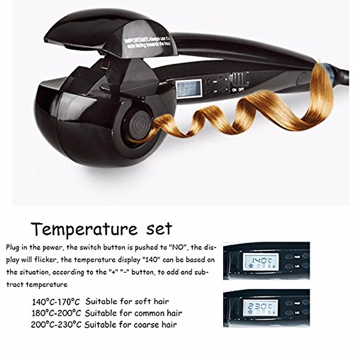 Hann® Hair Curler,LCD Pro Salon Automatic Hair Curling Curler Ceramic Roller Wave Machine Styler (LCD Automatic Curler, Black)