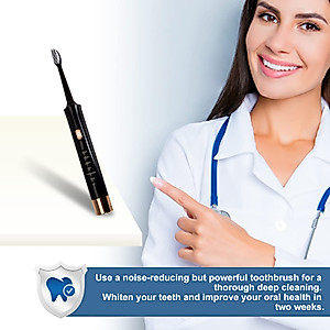 Goalie Rechargeable Electric Toothbrush with 9 Brush Heads & Anti-Loss USB Cable, 6 Modes, Medium Soft Bristles, Smart Timer, V1 Travel Version Black Set