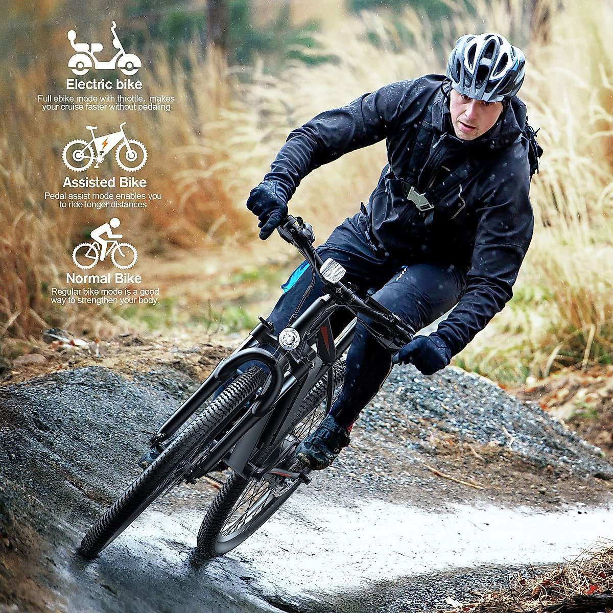 TotGuard 26" Electric Bike, 350W Motor, 19.8MPH Speed, 36V 374.4WH Battery, 21 Speed Gears, Front Suspension, Dual Disc Brakes, Aluminum Frame, LED Headlight, LCD Display, 4 Working Modes, Red