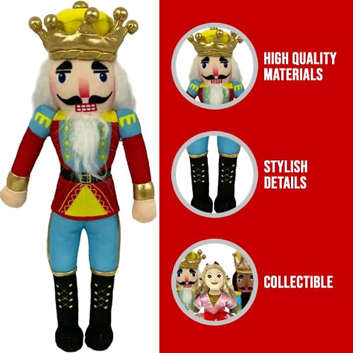 Nutcracker Ballet Gifts King Plush Nutcracker Doll Figure, Christmas Ornaments Decoration, Red, Blue and Gold, 14 Inch