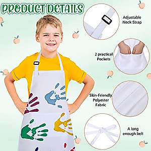 Handepo 35 Pcs Children Artists Aprons with Pockets Adjustable Chef Apron Kids Painting Aprons for Cooking Kitchen Grilling Painting (White, Age 7-13)