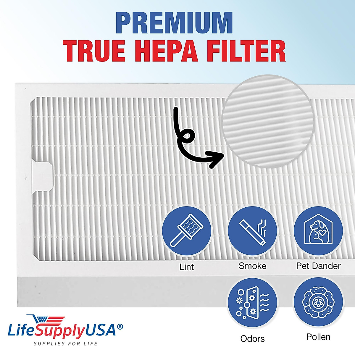 LifeSupplyUSA True HEPA Filter Replacement Compatible with Hunter 30966, 30747, 30748, 30750, 30856, 37748, 37750 Air Purifier