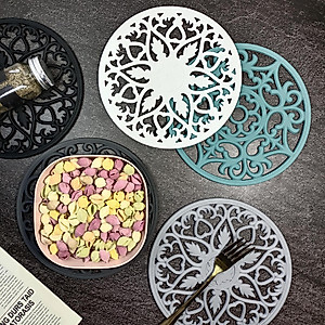 Hotsyang Silicone Trivets, Silicone Trivets for Hot Dishes Modern, Trivets for Hot Pots and Pans, Silicone Hot Pads for Kitchen, Silicone Trivets Round 6 Pack Black, Multi-Use Intricately Carved Mats