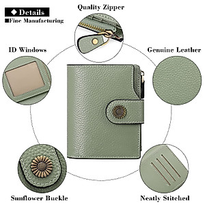 Falan Mule Women's Lightweight Genuine Leather Wallet, Includes Card Holders, RFID-Blocking, Lightweight, Photo & ID Holder, Green