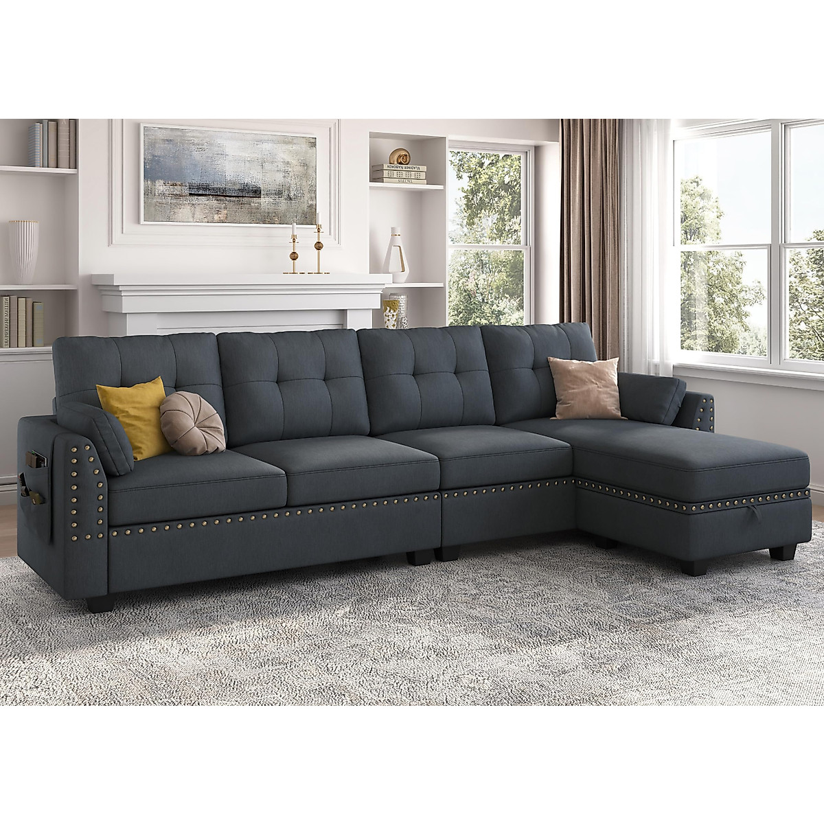 HONBAY Convertible Sectional Sofa L Shaped Couch Reversible Sectional for Small Apartment, Bluish Grey