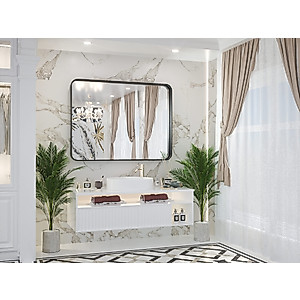 TETOTE 40 x 30 Inch Black Frame Mirror, Bathroom Vanity Mirror for Wall, Modern Rectangle Round Corner Matte Framed Mirror (Horizontal/Vertical)