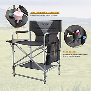 BAYIEIUI Medium Tall Folding Directors Chair with Side Table Storage Pocket Portable Camping Makeup Artist Bar Chair Supports 400 lbs 22.44" Seat Height