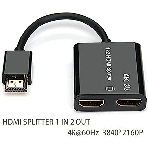 HDMI Splitter 1 in 2 Out, 4K HDMI Splitter for Dual Monitors Duplicate，Support1080P/4k30/60 /3D，PC,PS4,X-Box, Blu-Ray, DVD Player,HDTV,Etc