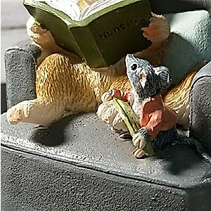 Amusing Mini Cat Reading Statue Figurine Ornament Home Garden Lawn Decor for Bookshelf Flowerpot