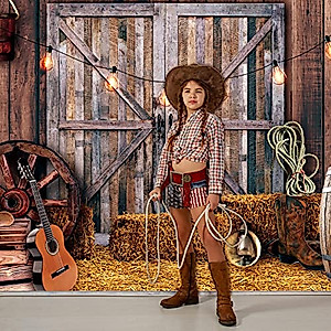 7 x 5 Ft Western Cowboy Backdrop Western Party Supplies Decorations Wild West Decor Rustic Wooden House Barn Photography Background for Kids Boy Children Boy Baby Birthday Banner Photo Booth