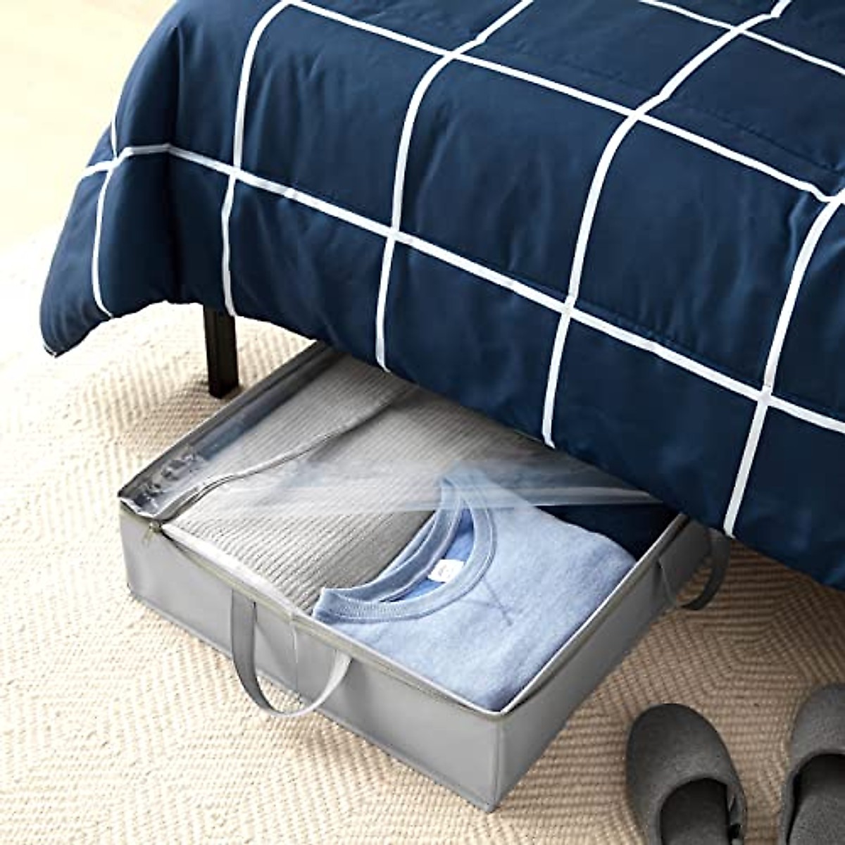 Amazon Basics Fabric Underbed Zipper Storage Bag Organizer with Handles, 30.2 Inch L X 20.1 Inch W X 5.7 Inch H (Pack Of 2), Gray