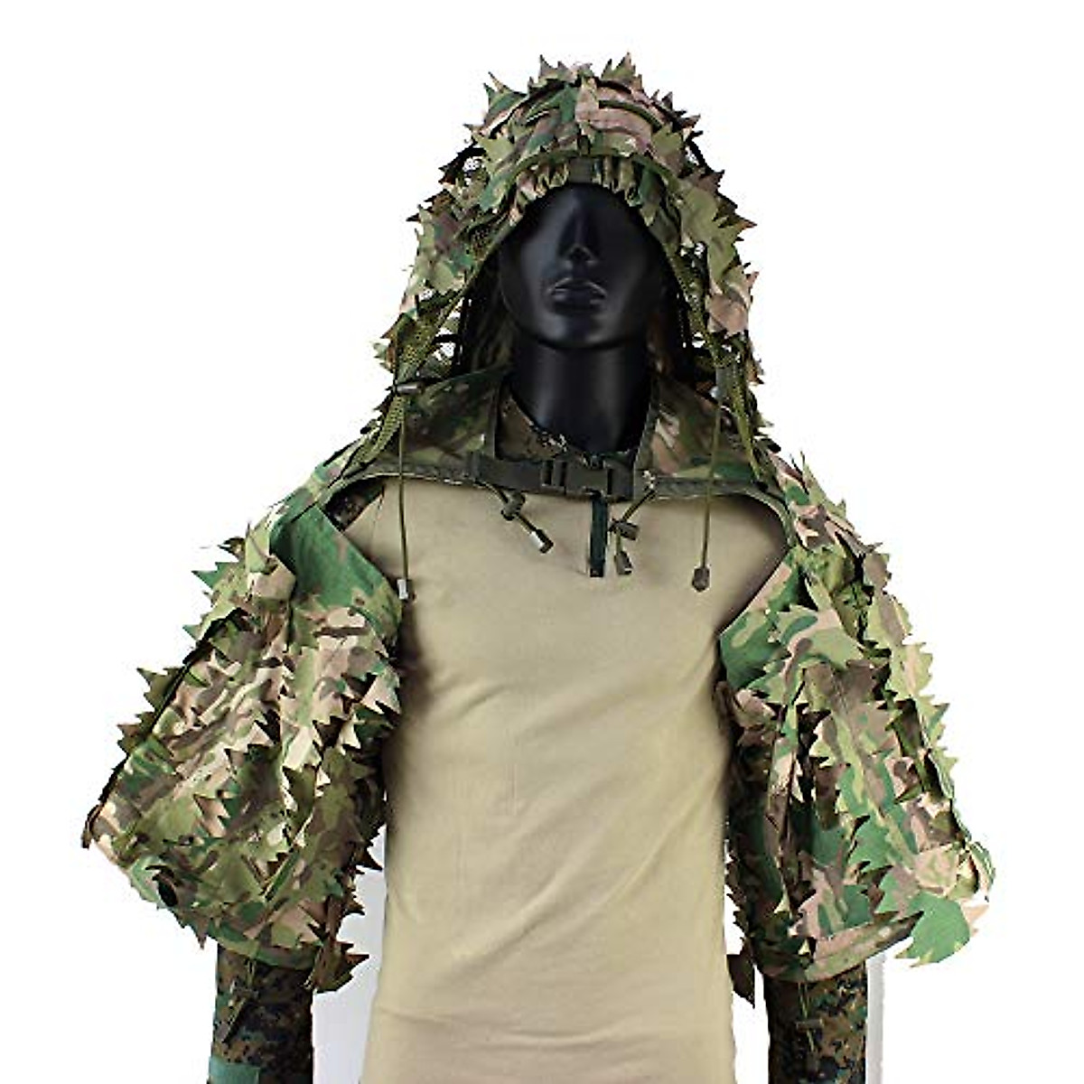 ROCOTACTICAL Sniper Ghillie Viper Hood with 3D Laser-Cut Leaves, Tactical Ghillie Suit Foundation for Wargame, Hunting, Airsoft, Sniper Coat, CP Multicam