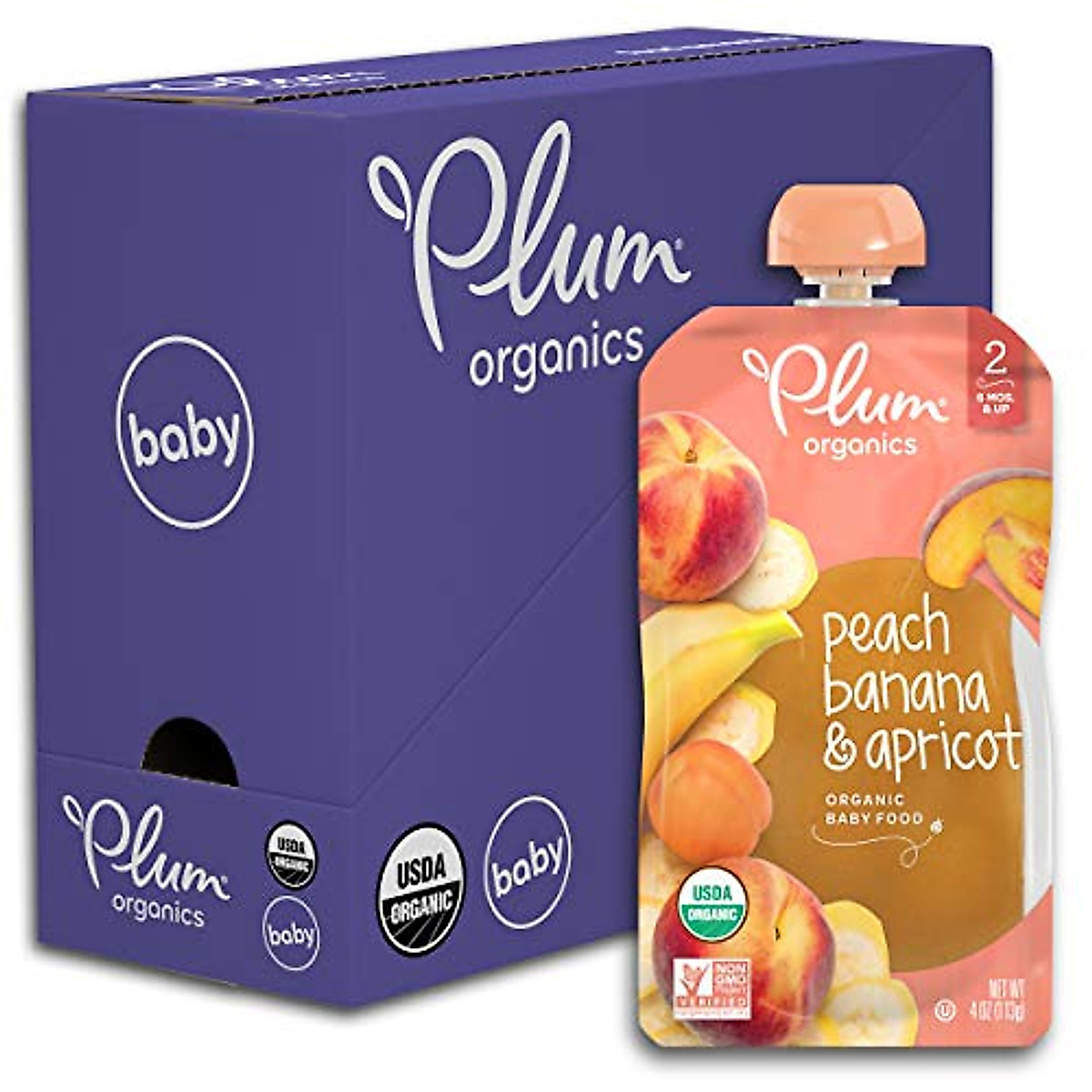 Plum Organics Baby Stage 2 Food, Peach, Banana and Apricot, 4 Ounce (Pack of 6)