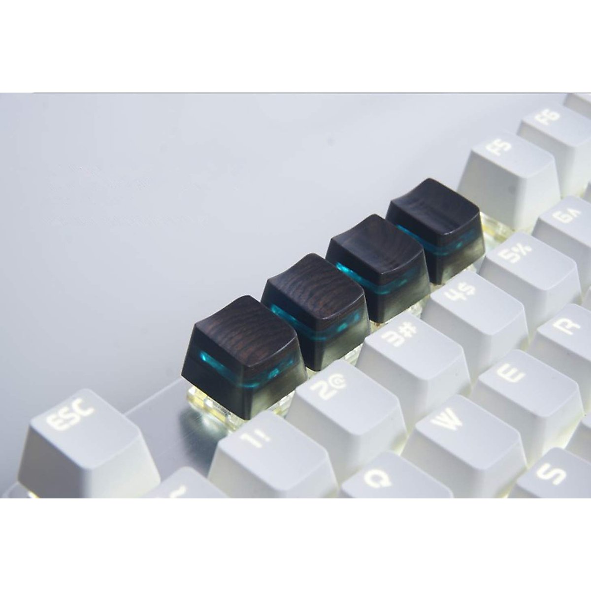 Handmade R4/ECS Keycap Resin Solid Wood Shine Through Backlit Key Cap OEM Profile for Cherry MX Mechanical Keyboard Gaming Replacement (Ebony)