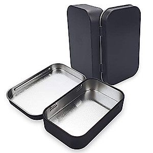 Small Metal Tin Box Lid - 2 Pcs Black Box with Hinged, Mini Small Empty Container, Portable Case for Soap, Mint, Cookie