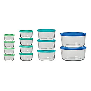 Anchor Hocking 26 Piece Set Round Glass Food Storage Containers with BPA-Free SnugFit Lids, Mixed Blue, Space Saving Meal Prep Containers