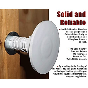 Solid Mount Grab Bar Kit - Patented Mounting Kit for Fiberglass Wall in Bathtubs & Showers/ANSI & ADA Standards/1 Kit Mounts 1 Grab Bar