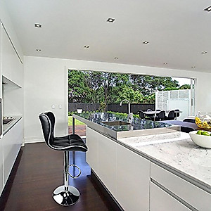 Leopard Shell Back Adjustable Swivel Bar Stools, PU Leather Padded with Back, Set of 2 ( Black )