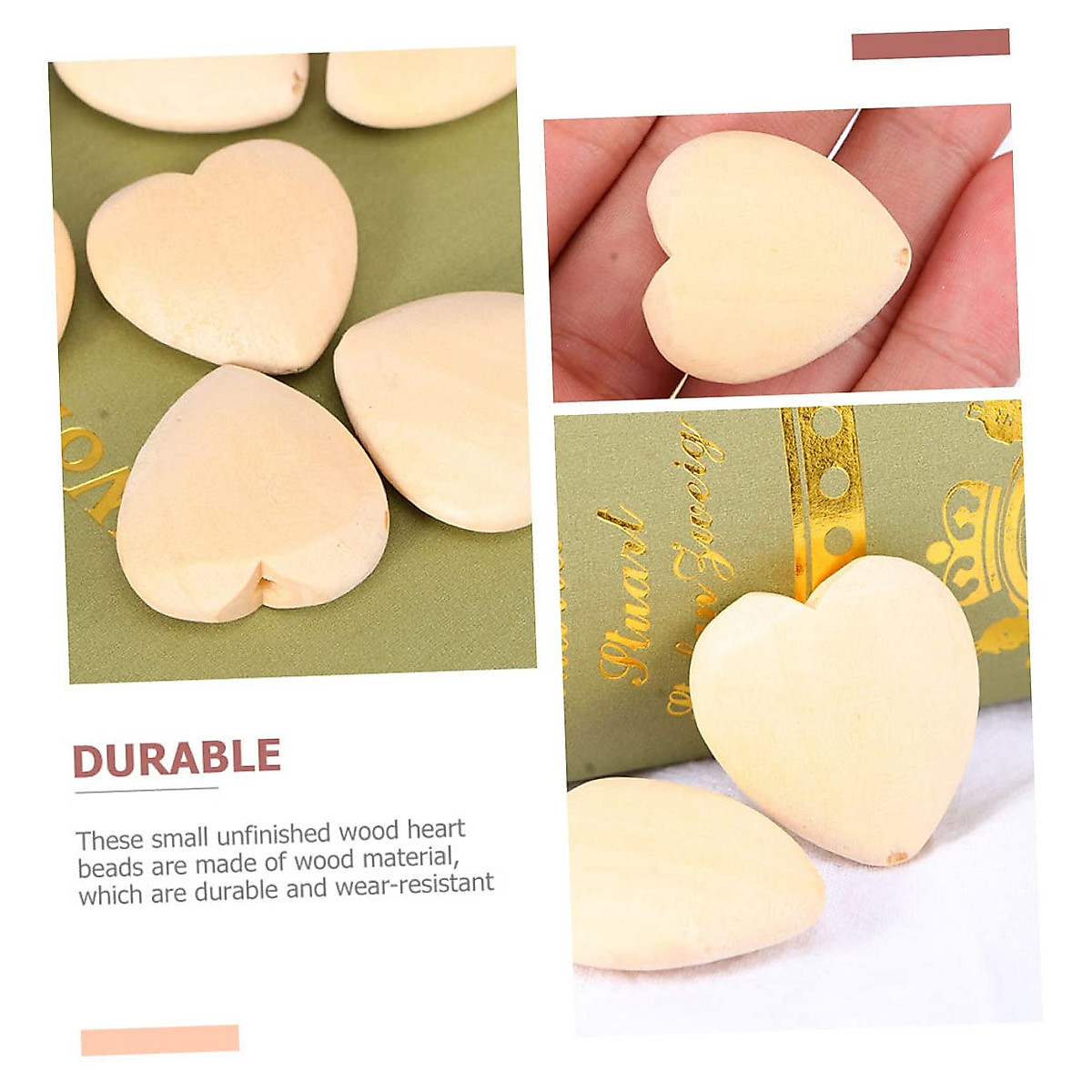 SHOWERORO 50pcs Wood Heart Beads Decoration Heart Shape DIY Bracelet Beads Valentine's Day Craft Materials