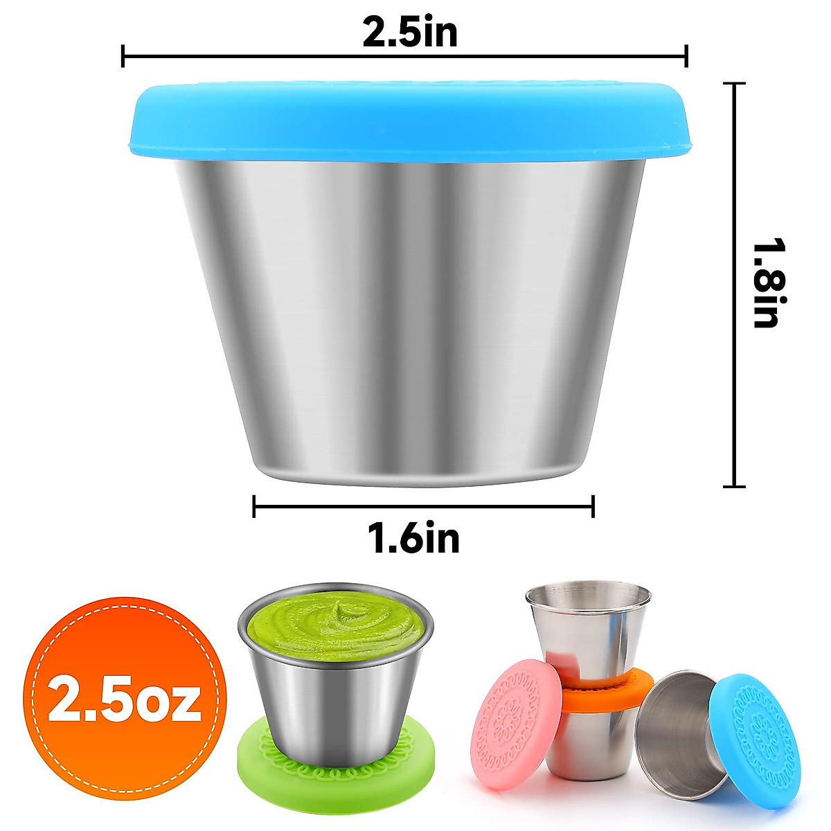 LEGELITE 10 Pack Salad Dressing Containers To Go, Reusable Small Condiment Containers with Lids, Stainless Steel Condiment Cup, Dipping Sauce Cups Container for Lunch (2.5OZ)