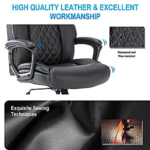 HESL Ergonomic Office Chair, Leather Office Chair, Comfortable Executive Office Chair High Back,Black PU Leather Computer Chair, Modern Office Chair, Comfy Office Chair with Padded Armrests