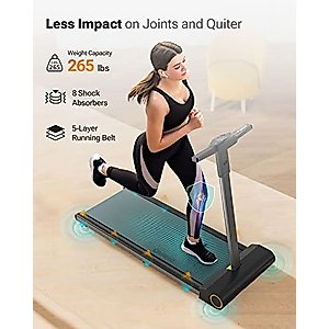 UREVO Under Desk Treadmill, Foldable Treadmill with APP, Folding Treadmill with Touch Screen, 2.5HP Walking Treadmill Under Desk, Walking pad Treadmill for Office with Handrail Black