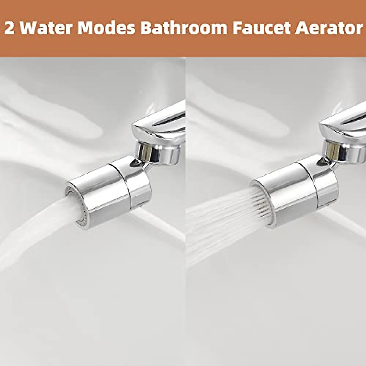 Sink Faucet Aerator, 360 ° Swivel Bathroom Faucet Aerator, Dual Function Kitchen Faucet Aerator,Big Angle High Pressure Large Flow Aerator,Polished Chrome-15/16 Inch-27UNS Male Thread