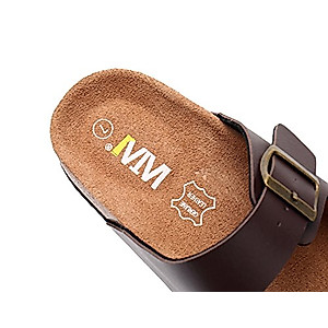 WTW Slip on Flat Cork Sandals for Men with Adjustable Strap Buckle Open Toe Slippers Suede Sole (US 7, Brown)