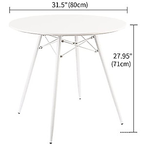 RokiaTek Round Dining Table Dia 31.5" Wood Top Metal Legs Simple Modern Leisure Table for Kitchen Dining Room Cafe Office Conference Coffee Room 2 to 4 People, White