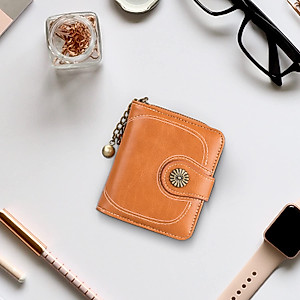 PAPUKA RFID Wallet for Women Genuine Leather Card Holder Large Phone Holder Clutch Travel Checkbook Organizer Zipper Coin Purse