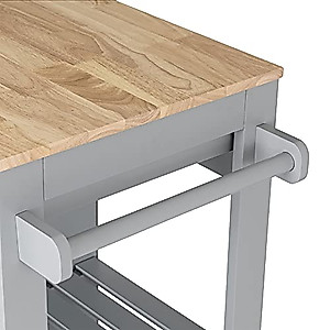 Glitzhome Kitchen Island with Storage Kitchen Cart on Wheels Rolling Kitchen Cart Island Table with Tower Holder Spice Rack Drawer for Dining Room Kitchen, 34.25”H, Gray