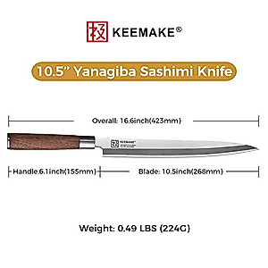 KEEMAKE Sashimi Sushi Knife Japanese 10.5 inch Yanagiba Knife,Japanese VG10 Stainless Steel Single Bevel Blade, Perfect Rosewood Handle Filleting & Slicing Knife