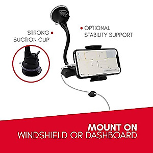 Macally Windshield Phone Mount for Car, Super Strong Suction Cup Phone Holder for Truck - Universal Gooseneck Window Phone Mount for Car, Compatible with iPhone, Samsung, Cell Phone, Android, Mobile
