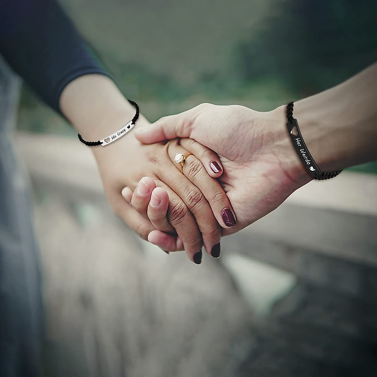 Uloveido Gift for Lover His Crazy Her Weirdo Stainless Steel Couple Bracelets for Women Men Jewelry Matching Set