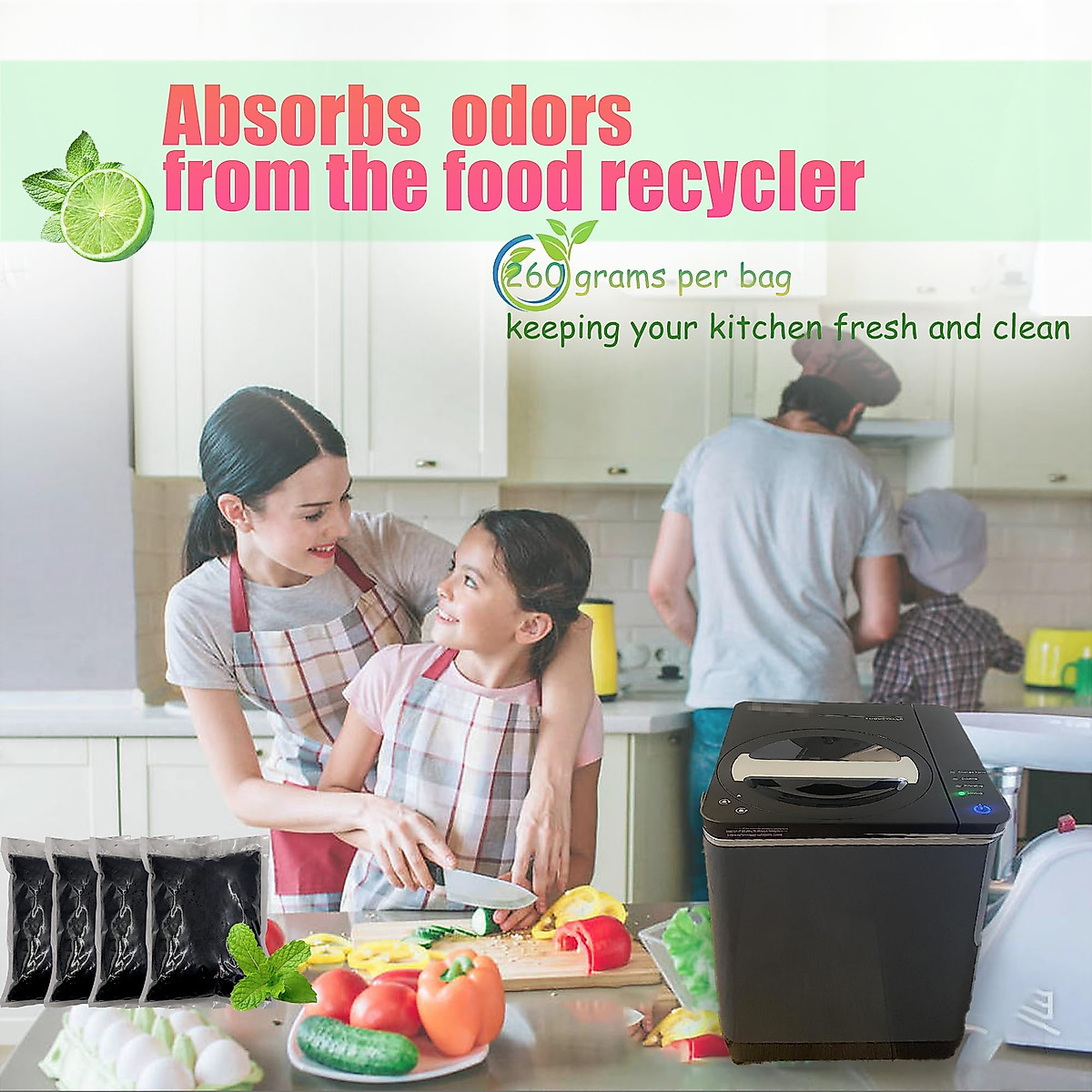 PurifyLogix 4 Pack Odor Absorbing Filter Refills for Vitamix FC-50-SP Foodcycler Smart Waste Composter, Replacement Activated Charcoal Filters Compatible with Vitamix Electric Compost Bin