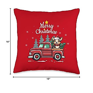 Black Brindle Corgi Christmas Dog Truck Plaid Funny Xmas Throw Pillow