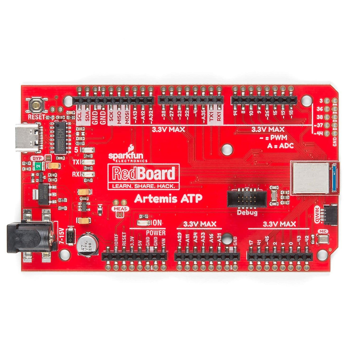 SparkFun RedBoard Artemis ATP Machine Learning Development Board Includes BLE 1 megabyte Flash USB-C Qwiic I2C MEMS Microphone Compatible with Arduino IDE platform Run TenserFlow Models Mega Footprint