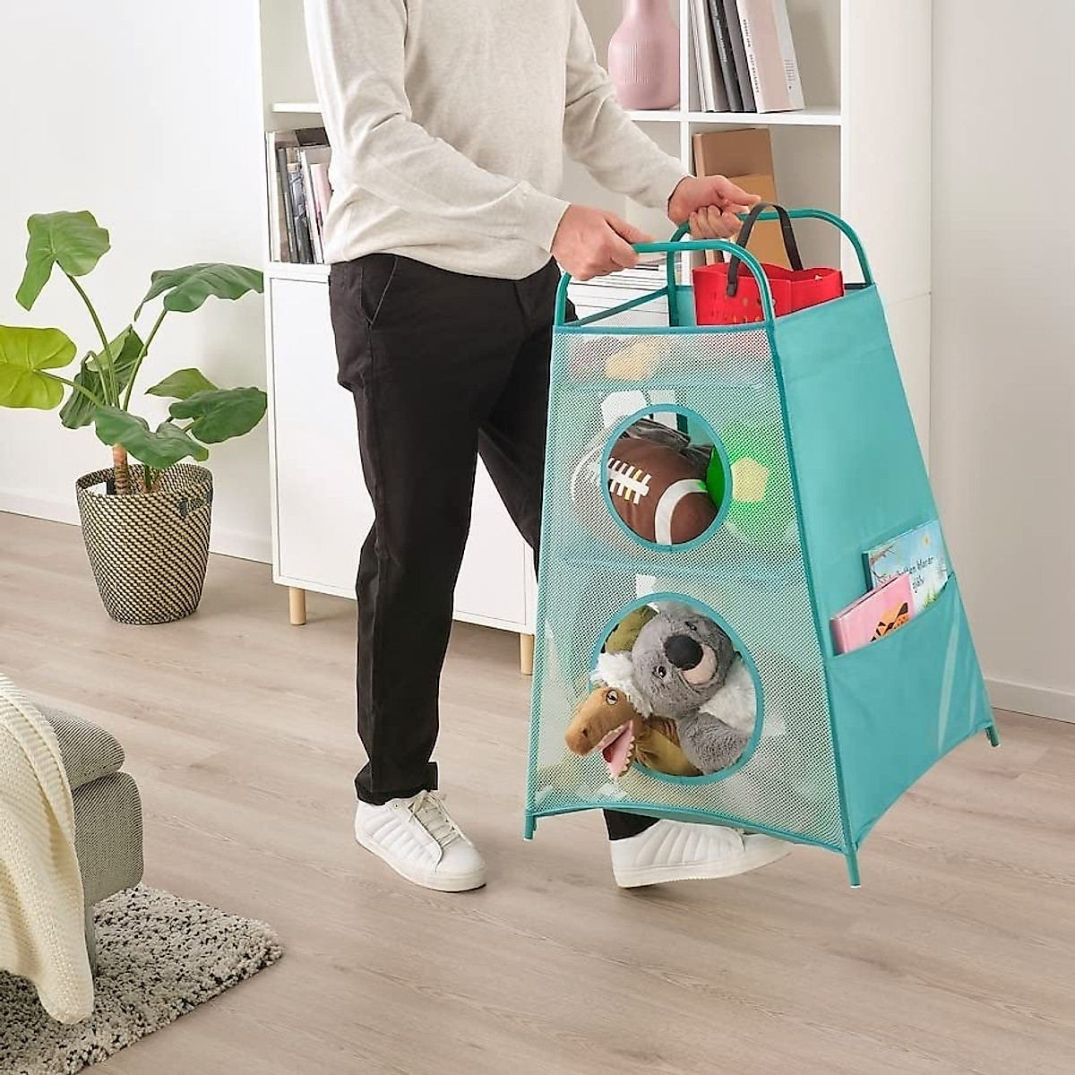 Storage with compartments, turquoise organiz (polyester)