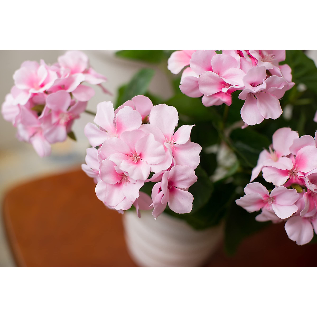 Mumiko 2PCS 18" Artificial Geraniums Silk Flowers Outdoor UV Resistant Garden Plants Bush Light Pink